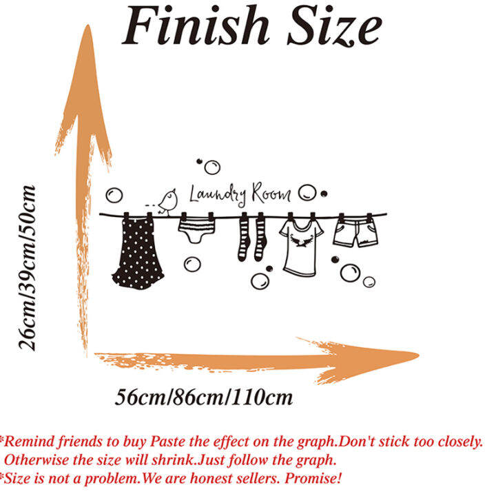 Large Laundry Drying Cloth Wall Sticker Washroom Wash Clothes Bird ...