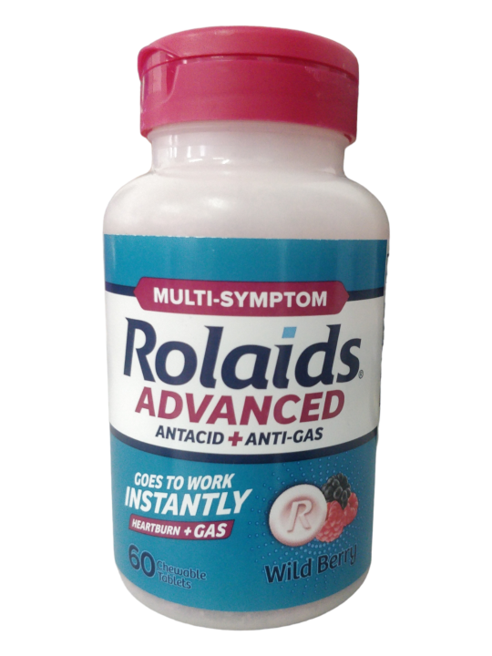 Rolaids Advanced Antacid Plus Anti Gas Chewable Tablets Wild Berry, (60 ...