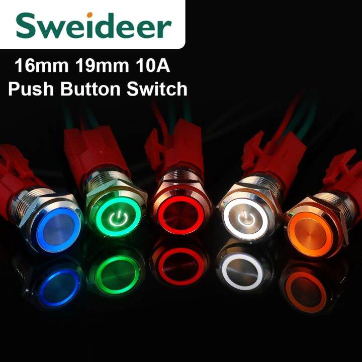 16/19mm Waterproof Metal Push Button Switch 10A High Current LED Light ...