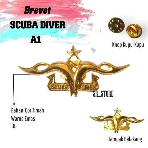 Brevet Brivet Pin Wing Lencana Scuba Diver A1/A2 Scuba Mika Merah ...