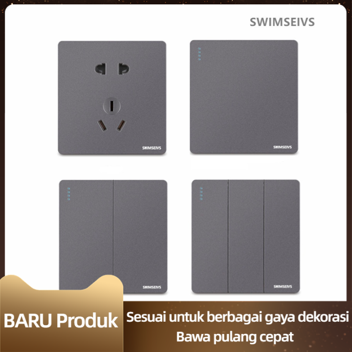 Saklar Dinding Soket 5 PREMIUM GRAY Brushed 1/2/3 Gang 1 Way Stop, Stop ...