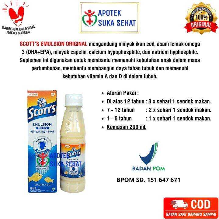 SCOTTS EMULSION RASA ORIGINAL 200 ML / VITAMIN | Lazada Indonesia