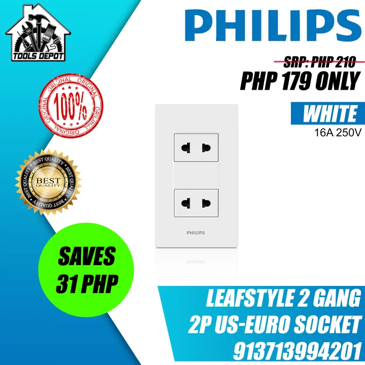 PHILIPS LeafStyle 2 Gang 2P US- EURO Socket | Lazada PH