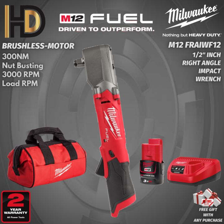Milwaukee M12 FRAIWF12 Fuel 1/2" Right Angle Impact Wrench 300NM ...
