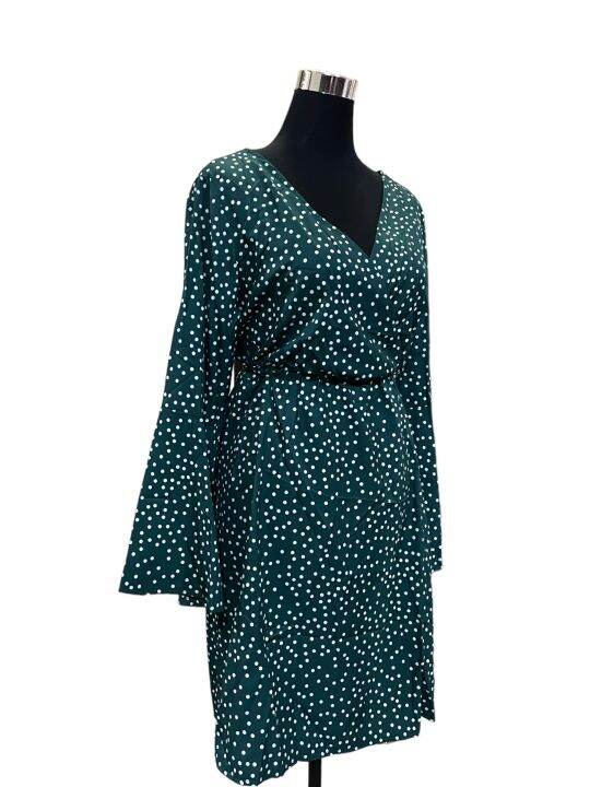 ylz25 Plus size Pat-pat Women Casual Working Polka Green Longsleeve ...