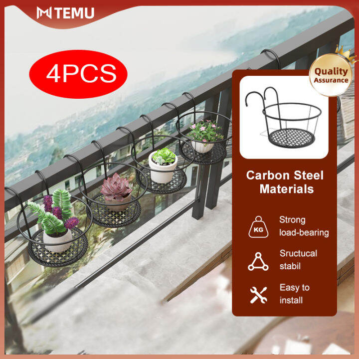 TEMU Hanging Railing Planter Metal Iron Hanging Baskets Flower Plant ...