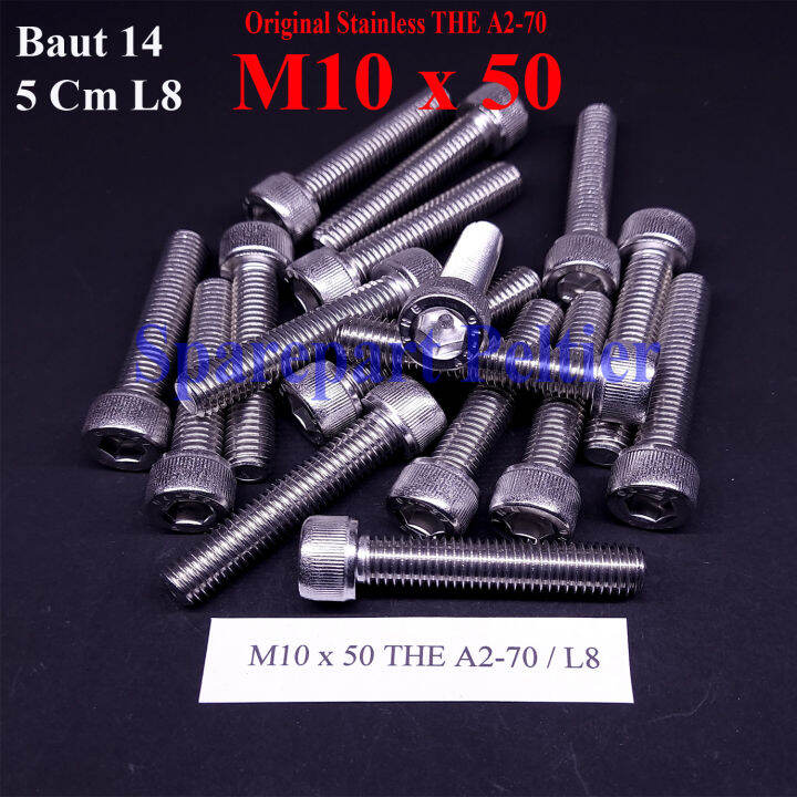 Baut L 8 stainless M10 x 50 M10x50 Drat 14 SUS 304 ORIGINAL THE A2-70 | Lazada Indonesia