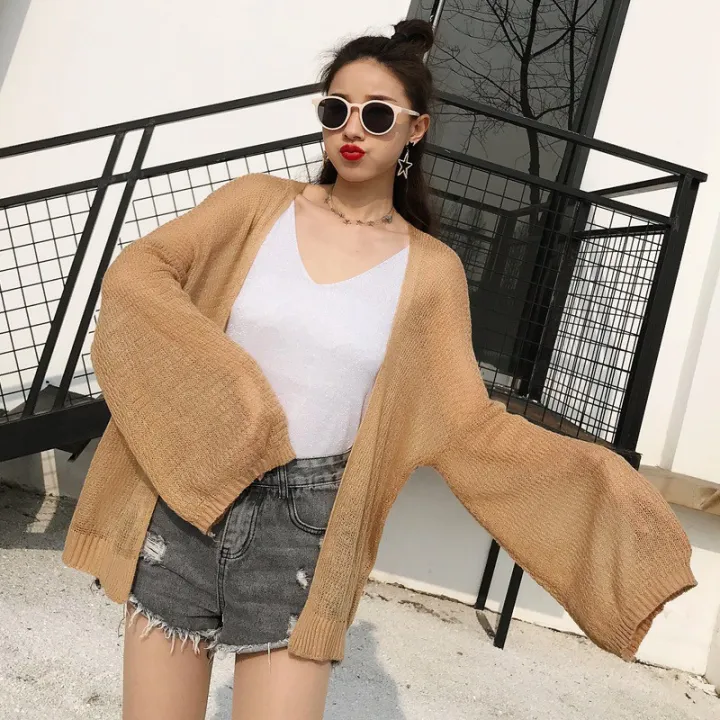 BBboyy FS 18🌻เสื้อคลุมสไตล์เกาหลี เสื้อคลุมคาร์ดิแกน กันแดดแขนยาว ผ้านิ่มใส่สบาย เสื้อคลุมไหมพรม ...