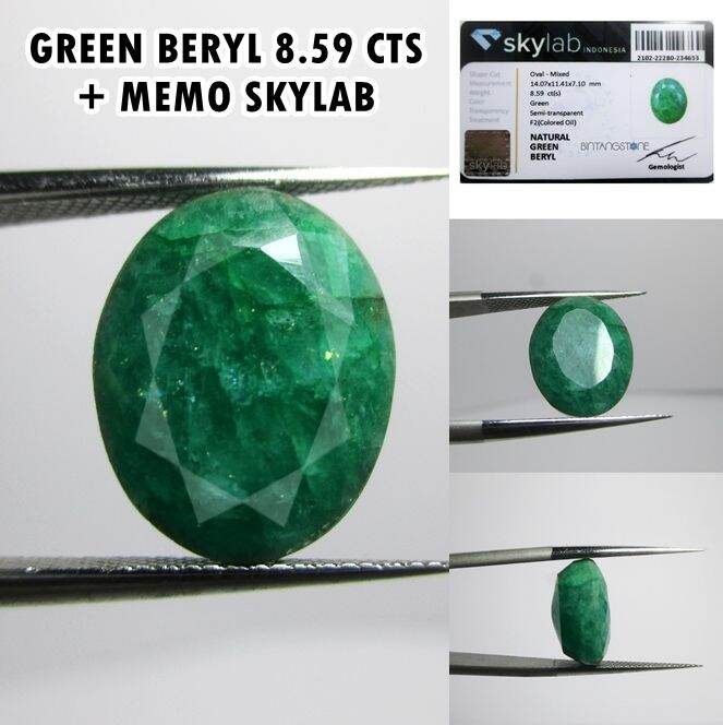 Emerald Brazil 8.59 Cts Asli Ori Zamrud Hijau Green Beryl Sertifikat ...