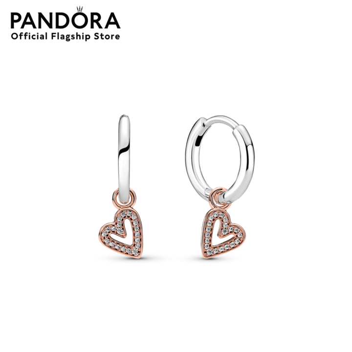Pandora Heart 14k rose gold-plated and sterling silver hoop earrings ...