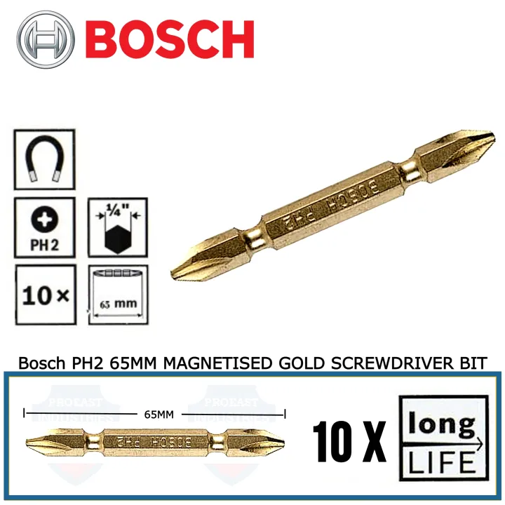 Bosch PH2 x 65mm Universal Gold Magnetized Double-Ended Screwdriver Bit Pemegang Skrew | Lazada
