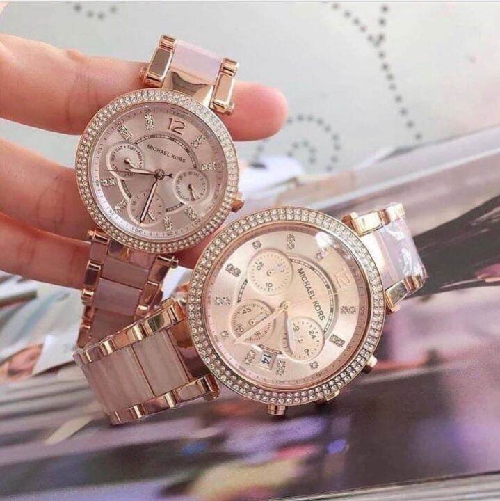 Michael Kors Parker Mini Multi-Function Rose Dial Rose Gold-tone Ladies ...