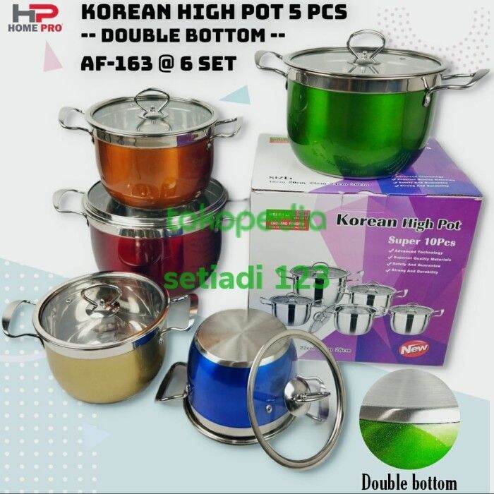 Panci Set Korean High Pot 5 Pcs Double Bottom Tebal | Lazada Indonesia