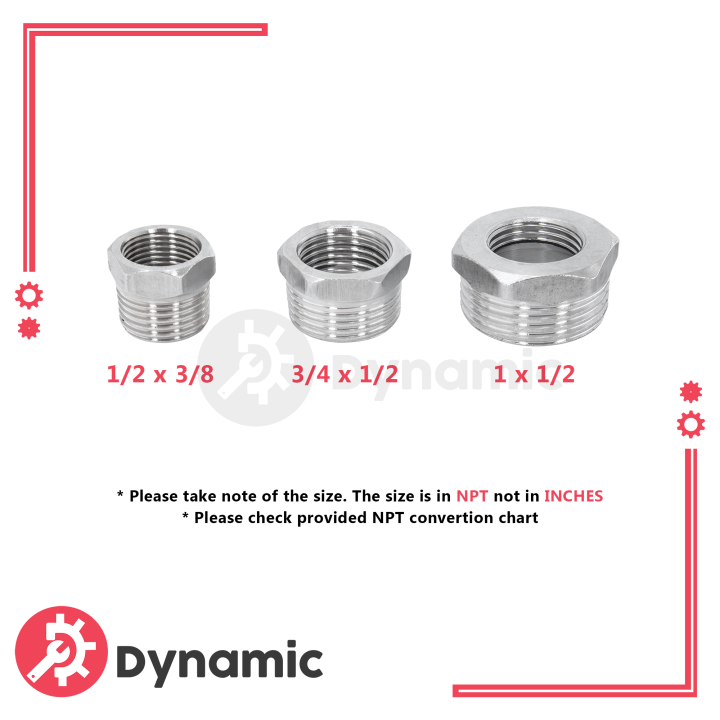 SUS 201 Stainless Bushing Reducer 1 NPT Male x 1/2 NPT Female, 3/4 NPT ...