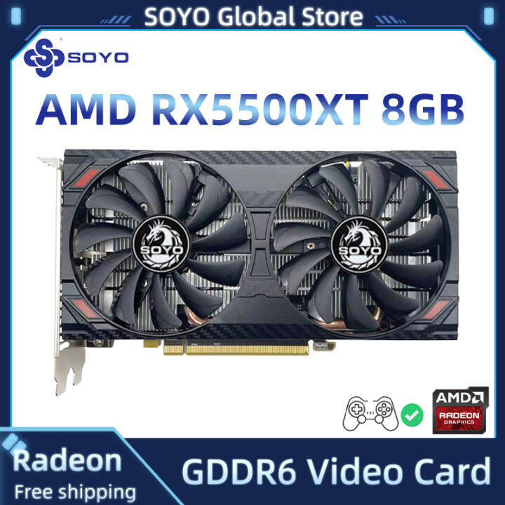 SOYO RX5500XT 8G GDDR6กราฟิกการ์ด8G 128Bit GDDR6 7NM หน่วยความจำ16GHz ...