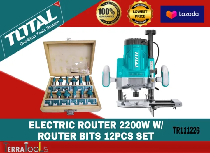 TOTAL Electric Router 2200w (TR111226) with TOTAL Router Bits 12 pcs ...