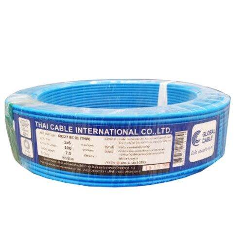 "^สินค้าขายดี^"Global Cable สายไฟ THW IEC01 1x6 100เมตร สีน้ำเงิน"__/\__" | Lazada.co.th