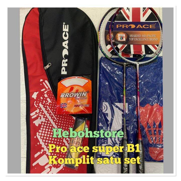 Raket badminton NEW PRO ACE SUPER B 1 komplit satu set +Tas original ...