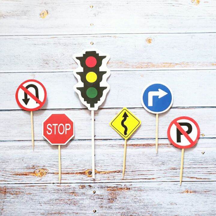 hiasan kue ulang tahun cake topper toper satu set karakter motif rambu ...