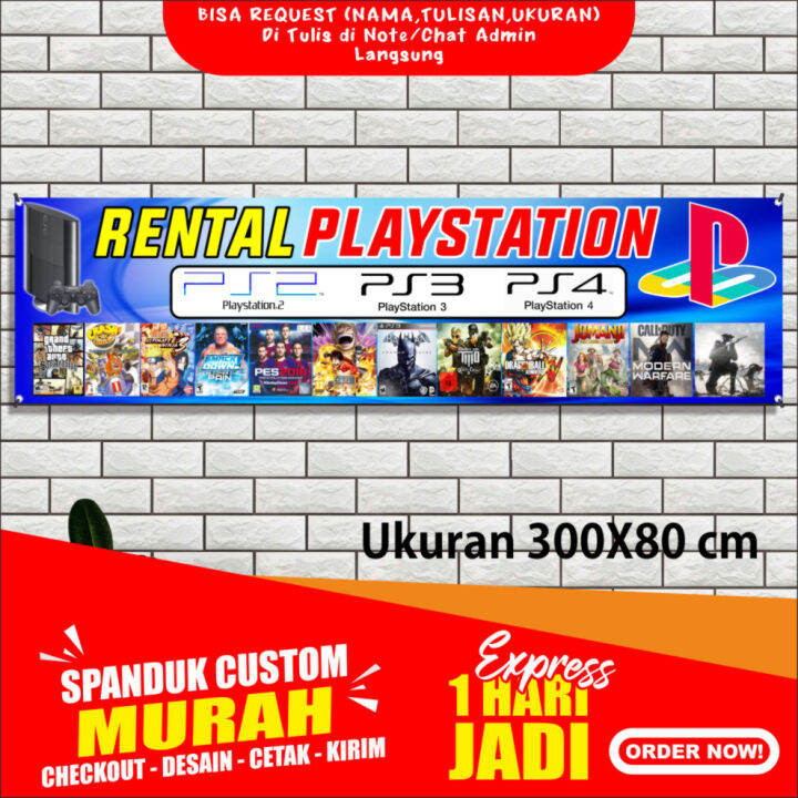 Banner RENTAL PS PLAYSTATION, Spanduk RENTAL PS PLAYSTATION, 300X80 cm ...