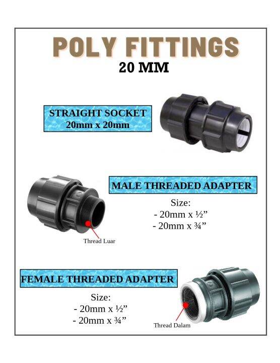 20mm POLY Fittings/ POLY Pipe Connectors/ Penyambung Paip Poly | Lazada