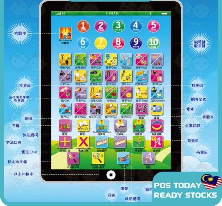 Kids Tablet Dual Language Learning Pad Laptop English Mandarin ...