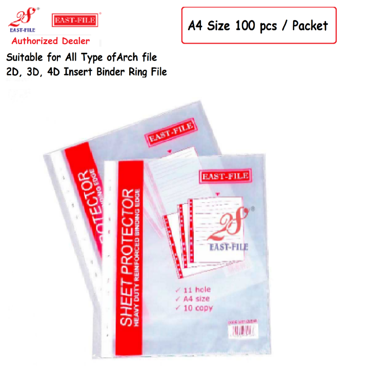 East-File 28 A4 Sheet Protector 11 Holes 100pcs filing A4 Paper into Arch File 2D 3D & 4D Insert ...