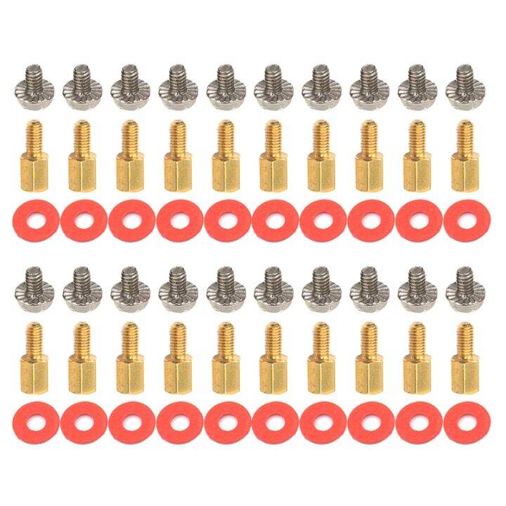 20Pcs Golden Motherboard Riser+Screws Computer Red Washers 6.5mm 6-32 ...