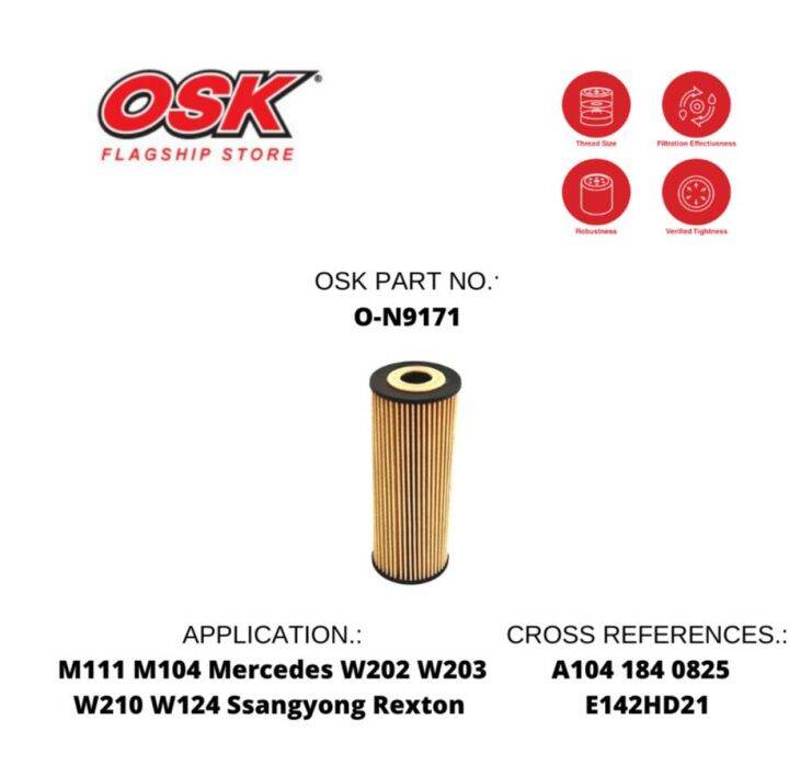 OSK OIL FILTER for M111 M104 Mercedes W202 W203 W210 W124 Ssangyong Rexton A1041840825 | Lazada