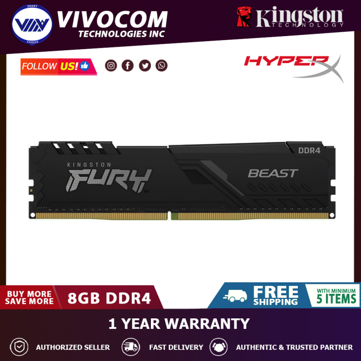 Kingston Fury Beast Memory | 8GB | 3200MHz | DDR4 | CL16 | Black (KF432C16BB/8) | Lazada PH