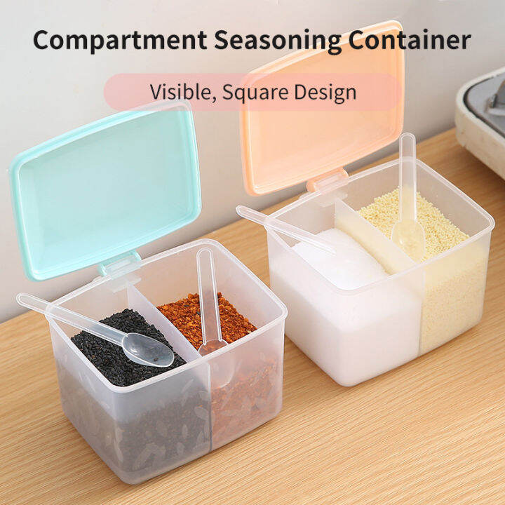 2-in-One Misty Clear Seasoning Storage Box Container Condiment Jars ...