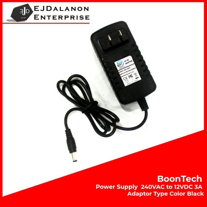 BoonTech Power Supply 240VAC to 12VDC 3A Adaptor Type Color Black ...