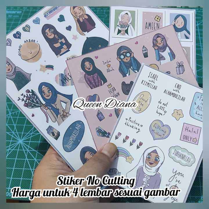 isi 4 lembar Stiker label sticker gambar hijab hp laptop sticker hiasan ...