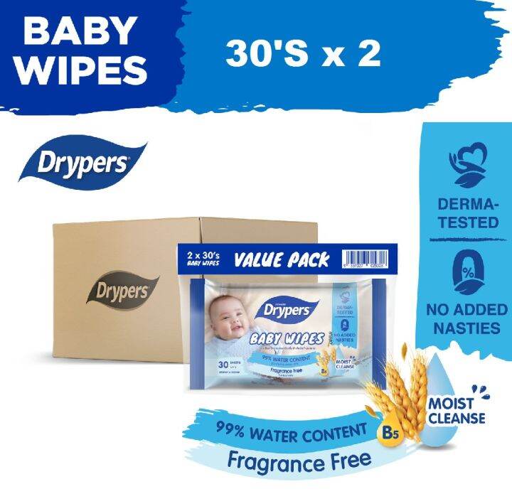 Drypers Baby Wipes Oat Fragrance Free (30's x 2) | Lazada