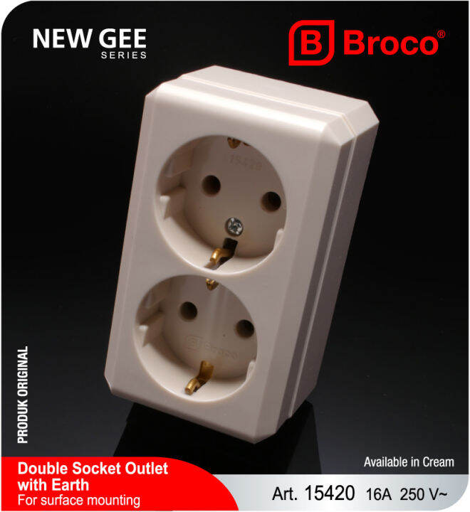 15420 Stop Kontak Broco 2 Lubang Cream Outbow Double Outbow Broco New ...