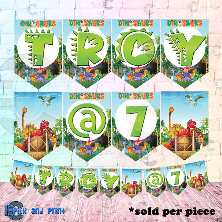 Personalized/Customized Dinosaur Name Flag Banner Banderitas for DIY ...