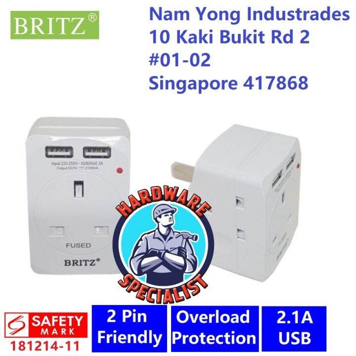 Britz 3 Way Adaptor Power Socket (2 x UBS Port) Safety Mark Passed | Lazada Singapore