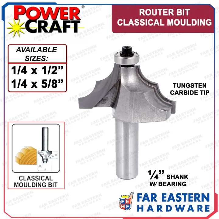 POWERCRAFT TCT Router Bit Classical Moulding Bits w/ Bearing 1/2" 5/8 ...