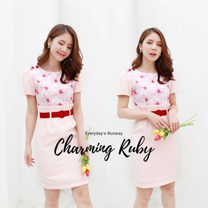 ชุดทำงานผู้หญิง ชุดเดรสสตรี สุภาพ เรียบร้อย สวย มีคุณภาพ รุ่น Charming Ruby | Lazada.co.th