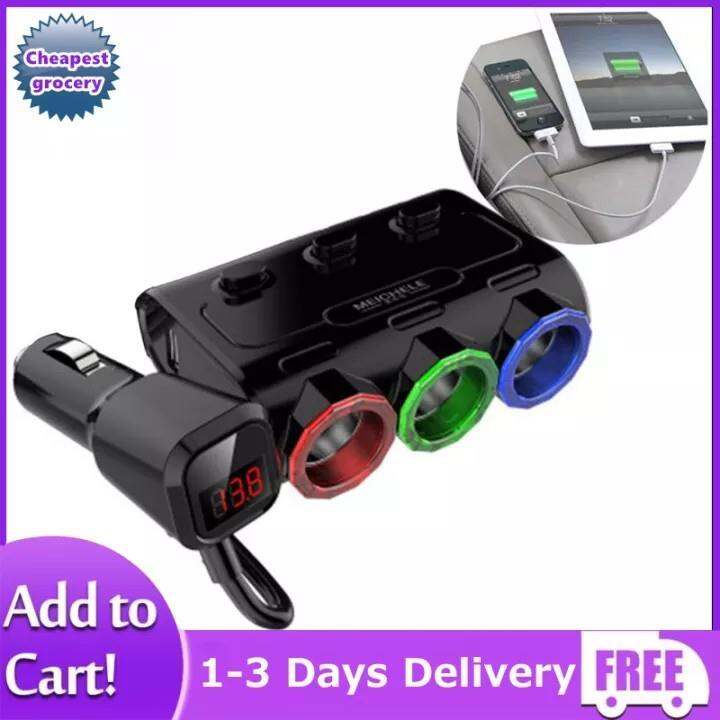 12/24V Digital 2 USB Charger 3Way Car Socket Adapter (Voltage is shown ...