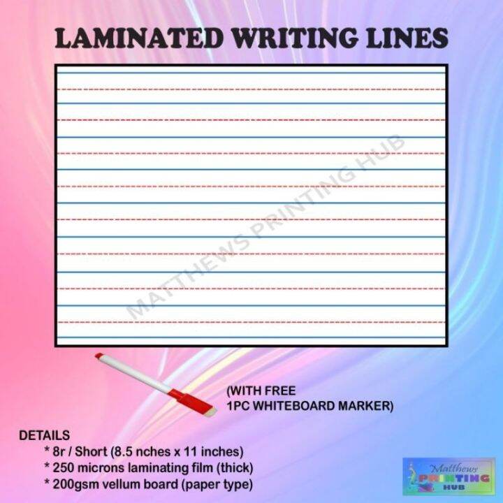 LAMINATED WRITING LINES FOR KIDS LANDSCAPE (RED AND BLUE LINES) WITH ...