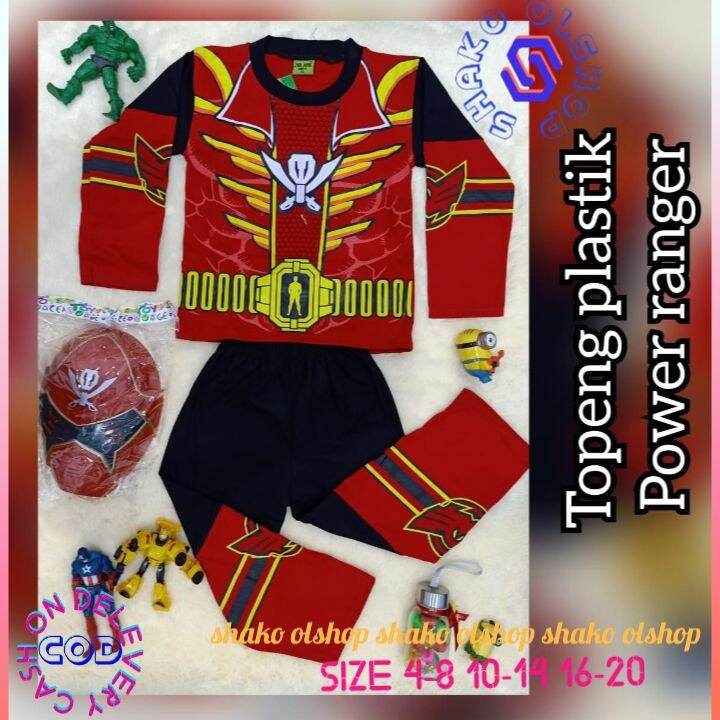 Baju Kaos Setelan Kostum Lengan Panjang POWER RANGER + TOPENG Pakaian ...
