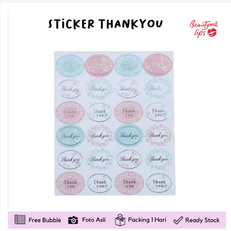 1 LEMBAR LABEL STICKER THANKYOU ISI 24 PCS / LEMBAR / STIKER DIT THANK ...