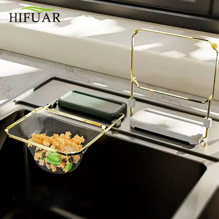 HIFUAR Kitchen Sink Filter Rack Foldable Sink Strainer Mesh Bag Stand ...