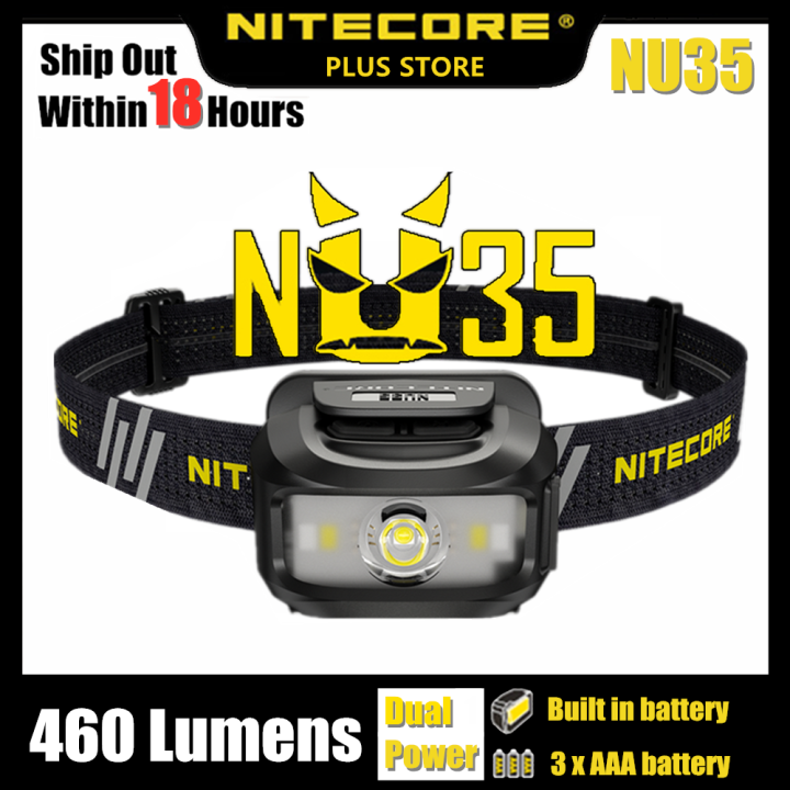 NITECORE NU35 headlamp 460 Lumens Can Use both The Built-in Battery or ...