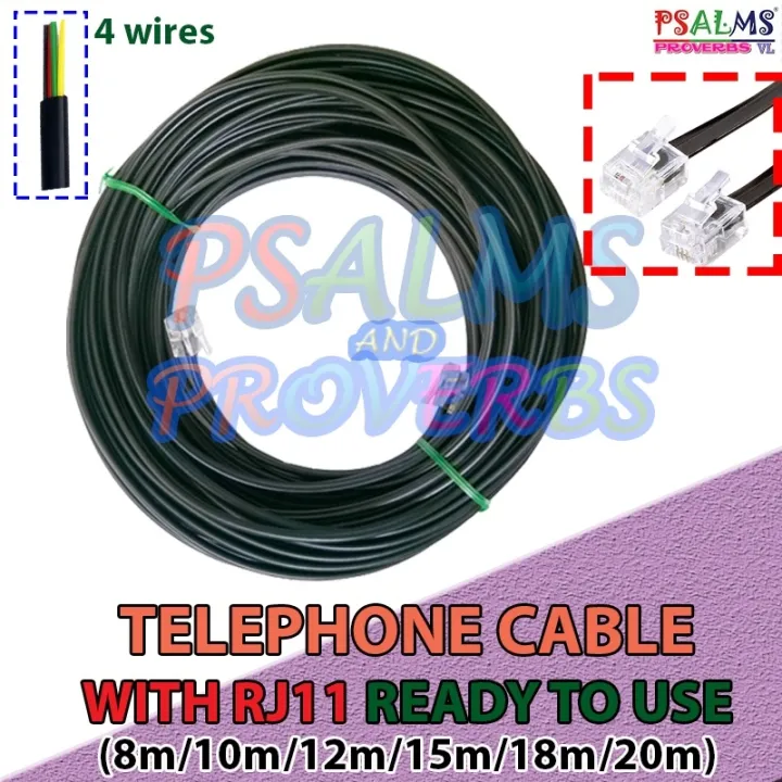 Telephone wire w/ rj11 (black) 8 meters to 20 meters | Lazada PH