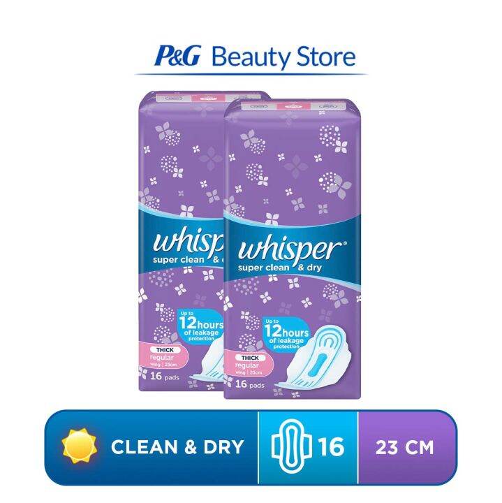 Whisper Super Clean & Dry Regular Flow Wings 16s - 2 packs | Lazada PH
