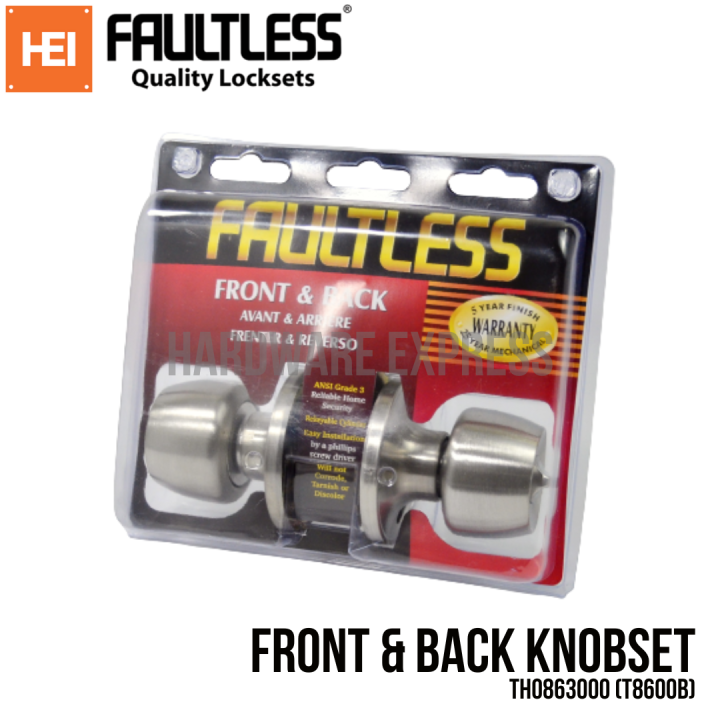 Faultless Knobset Stainless Lockset Front and Back Door Knob TH0863000 ...