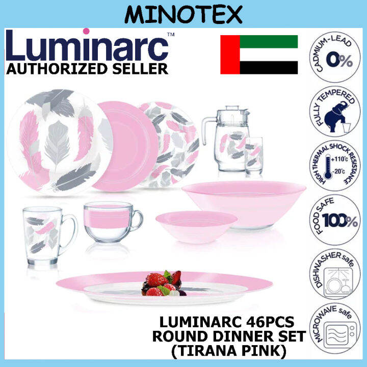 Luminarc Tirana Pink 46 Pcs Round Dinner Set/ Luminarc Dinner Set/ Set ...