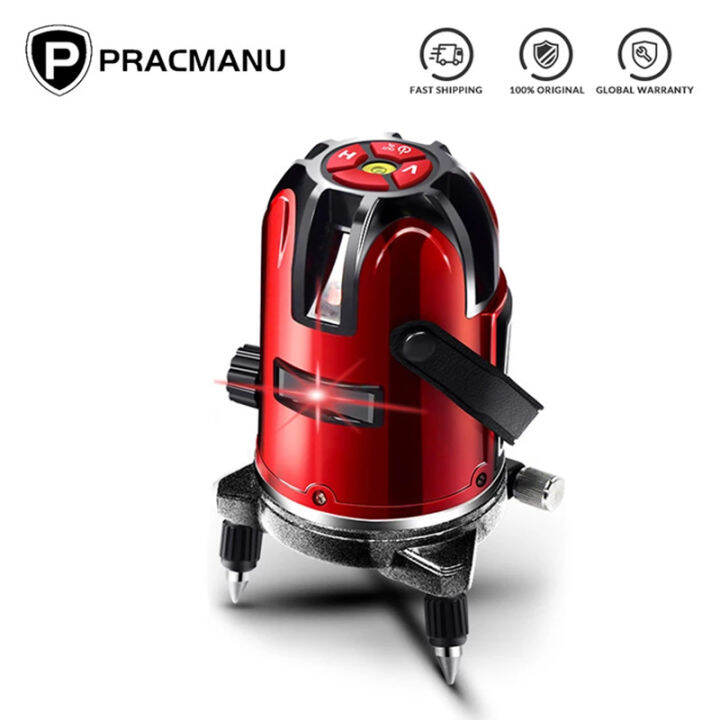 Pracmanu เลเซอร์สีแดงปรับระดับตัวเอง360องศา5เส้น6จุดแนวนอนและแนวตั้ง ...